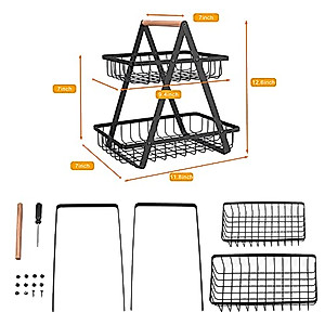 mahueeol 2 Tier Countertop Fruit Basket,Portable Fruit Bowle Basket for Kitchen Organizer Storage & Dining Room Fruits Vegetable Bread Snacks, Detachable Metal Rectangle Basket Storage