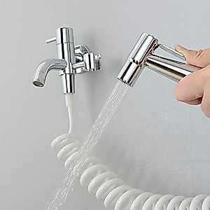 MINJING Bathroom Toilet Bidet Sprayer Kit, Black & Chrome Wall Mounted Bidet Faucet, Solid Brass Cold Water Tap 3 Meter Hose,Black