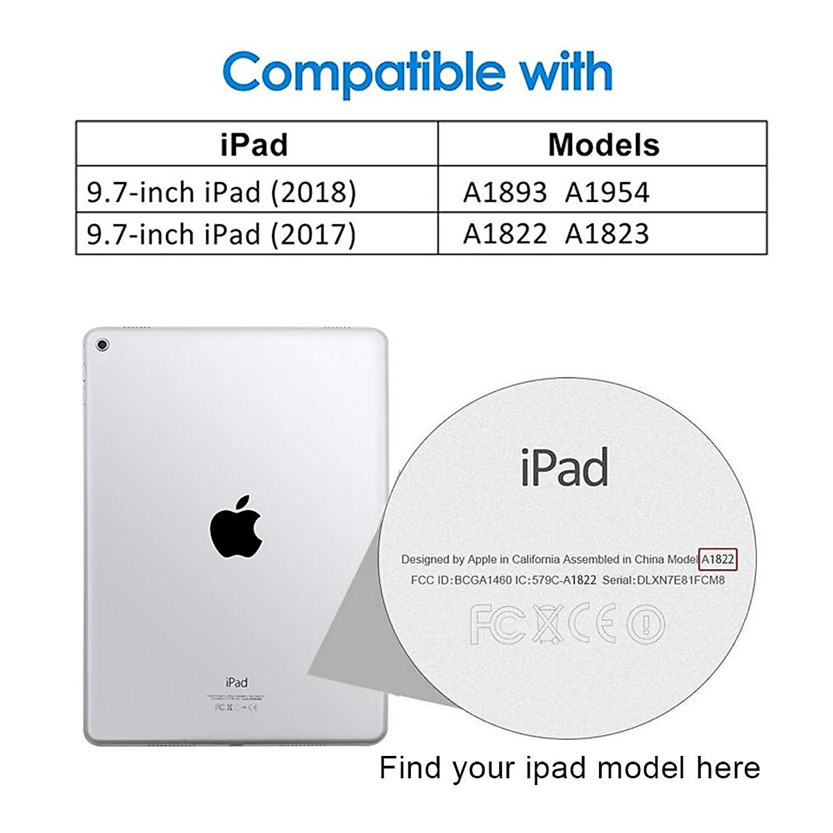 Aoub Case for iPad 6th Generation 2018/iPad 5th Generation 2017 9.7 inch, with Pencil Holder, Auto Sleep/Wake, Soft TPU Back Slim Lightweight Trifold Stand Smart Cover for iPad 9.7 6/5 Case- Sky Blue