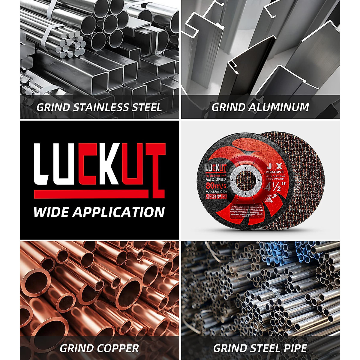 LUCKUT Grinding Wheels Grinding Discs 4-1/2'' x 1/4'' x 7/8'' Grinder Wheel Center Metal Aggressive Grinding for Angle Grinders-10 Pack