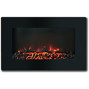 Hanover Fireside 30'' Black Wall Mounted Electric Fireplace with Driftwood Log Display and Realistic Flame, Modern Wall Fireplace Heater with Remote Control for Home, Living Room, Office