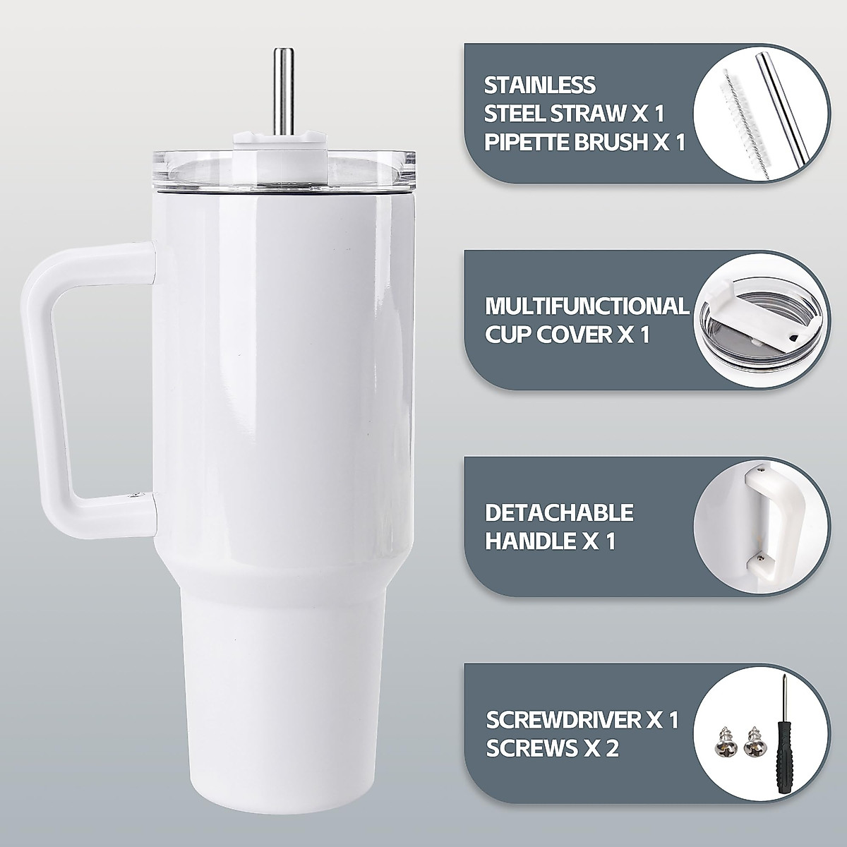 D·S 4 Pack 40 oz Sublimation Tumbler with Handle Insulated Large Sublimation Tumblers Bulk with Lids and Straws Stainless Steel Coffee Mugs for DIY Craft Heat Press Print