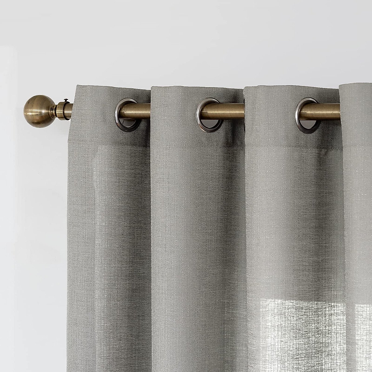 Melodieux Grey Semi Sheer Curtains 84 Inches Long for Living Room - Linen Look Bedroom Grommet Top Voile Drapes, 52 by 84 Inch (2 Panels)