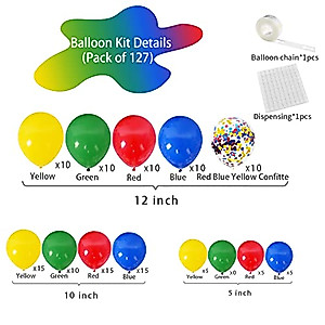 Red Green Blue Yellow Balloon Garland Kit - 127PCS Red Blue Yellow Green Balloons for Sesame Street Super Mario Toy Story Birthday Transportation Monster Superhero Carnival Circus Party Decorations
