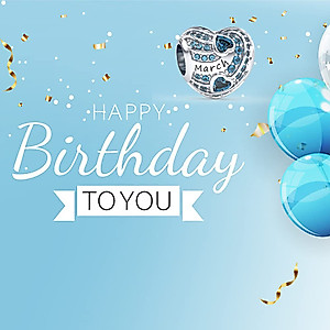 EHEG March Birthstone Charms Love Heart Openwork Bead Charm for Bracelets and Necklaces 925 Sterling Silver with 5A Cubic Zirconia,Jewelry Christmas Gifts Women 003