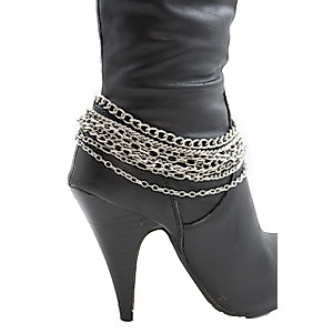 TFJ Women Western Fashion Jewelry Boot Chain Bracelet Silver Metal Shoe Multi Strands Classic Bling Charm