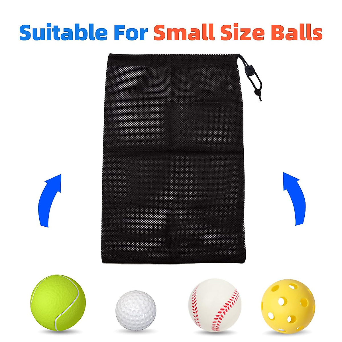 GSE 18"x12" Mesh Drawstring Bag for Baseballs, Softballs, Tennis, Pickleball Balls, Golf Balls. Mesh Sports Equipment Bag with Lock for Gym Training, Toys, Beach, Laundry (Black)