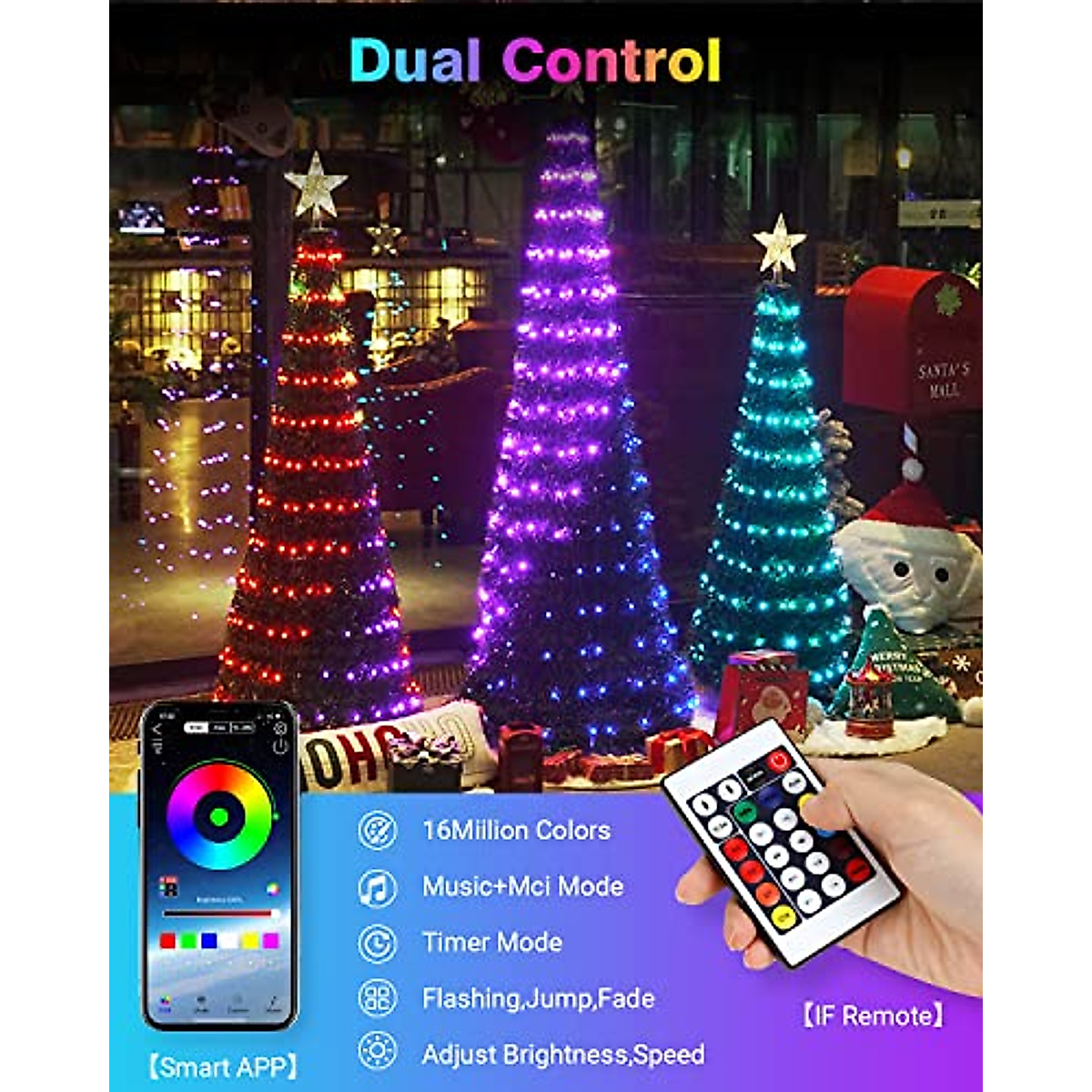 MIHAZ Fairy Lights 16.4ft, RGB Multicolor Changing APP Music Sync Christmas Outdoor String Lights with Remote, USB Control Waterproof DIY Multi-Mode Twinkle Rope Lights Kits for Garden Bedroom Party