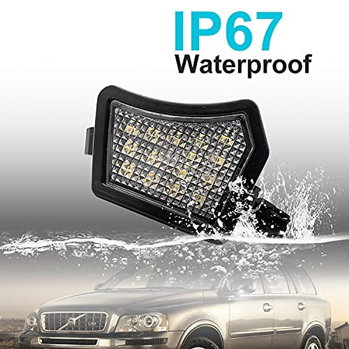 NSLUMO Full LED Side Under-Mirror Puddle Light for Vol-vo XC90 XC70 S60 V60 S80 V70, 18SMD Super Bright Xenon White LED Puddle Lights Lamp Assembly OEM Replacement