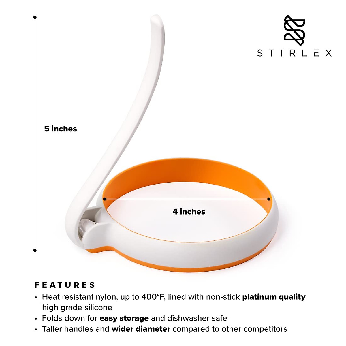 STIRLEX 4-inch Silicone Fried Egg Rings Set, 4-pack, Round Mold for Pancakes, Breakfast Sandwich, Nonstick