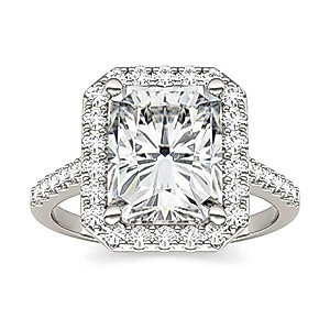 Charles & Colvard Created Moissanite 10x8mm Radiant Cut Engagement Ring for Women | 4.41 cttw DEW | Lab Grown | Solid 14K White Gold with Rhodium | Size 5