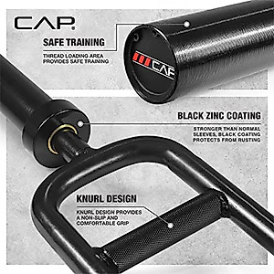 CAP Barbell 2' Solid Olympic Triceps Bar, No Collars, Black (New Version) (OBIS-34SB-3)