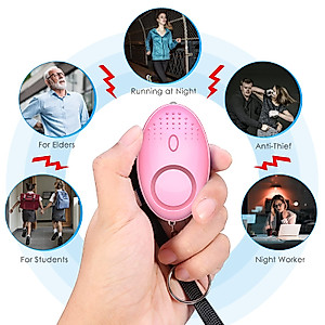 Safety Keychain Set for Women and Kids, 10 Pcs Safety Keychain Accessories, Self Defense Keychain Set for Girls with Safe Sound Personal Alarm, No Touch Door Opener, Whistle and Pom, Pink