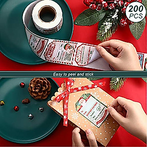 200 Pieces From Santa Claus Stickers Roll Vintage Christmas Tags Stickers Santa Delivery From The North Pole Present Stickers Labels for Kids Christmas Party Decorations, 2.3 x 3.34 Inch (Light Color)