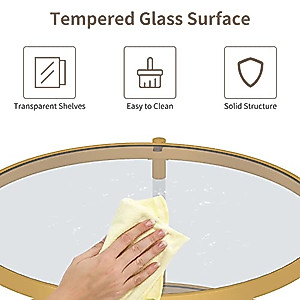 OIOG 2 Tier Coffee Table with Acrylic Legs，32.3" Wide Round Coffee Table with Glass Top, Modern Center Table for Living Room, Studio Apartment，Glass/Gold