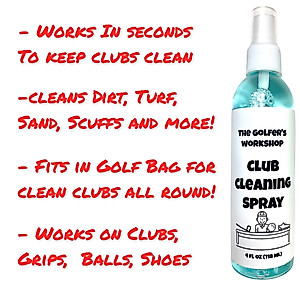 The Golfer's Workshop 4oz Club Cleaning Spray and Golf Club Brush with Groove Cleaner, 2ft Retractable Zip-line, Carabiner Clip (Red)