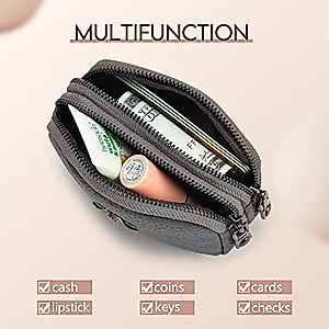 imeetu Women Leather Coin Purse, Small 2 Zippered Change Pouch Wallet(Grey)