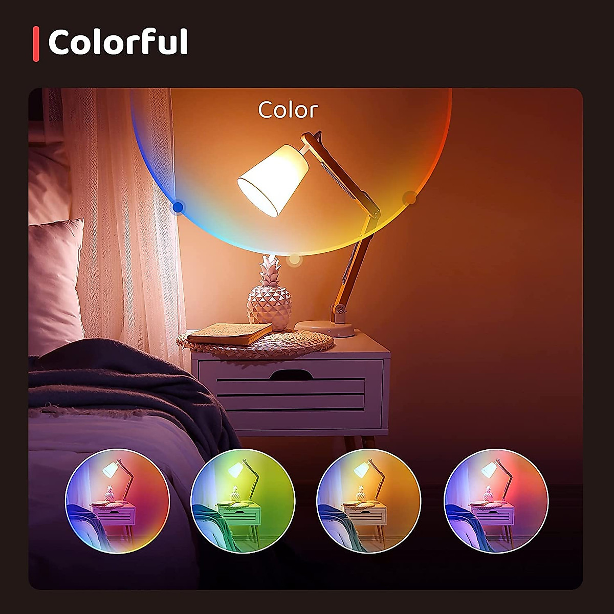OREiN Smart WiFi Light Bulbs, Dimmable RGBW LED Light Bulbs Color Changing Light Bulb, A19 E26 60W Equivalent, Multicolor Smart Bulbs That Work with Alexa & Google Home, 1800k-6500k, High CRI, 4 Pack