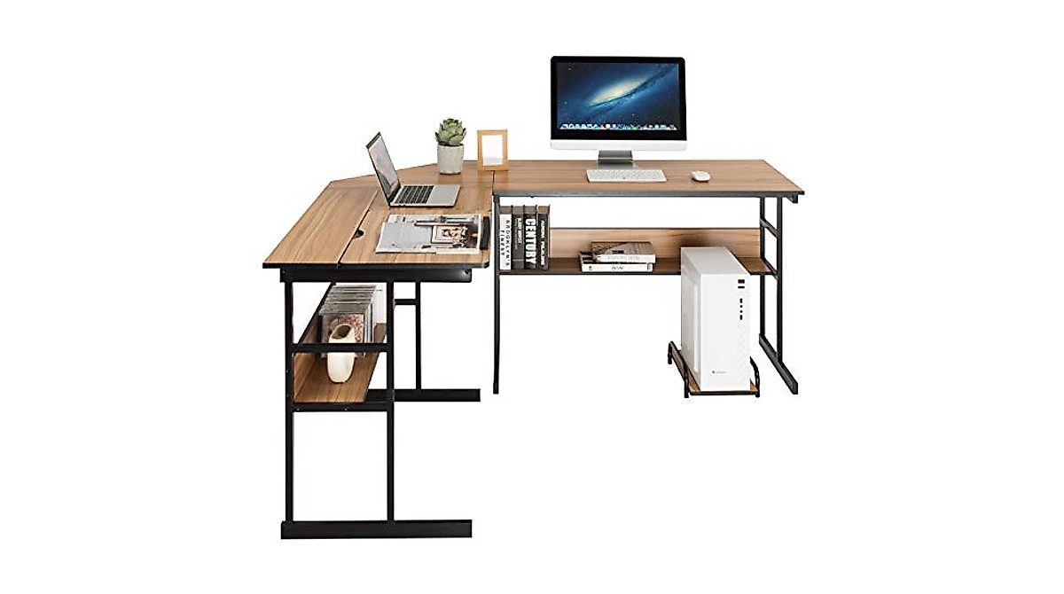 Tangkula L-Shaped Drafting Desk - Space-Saving Corner Computer Desk