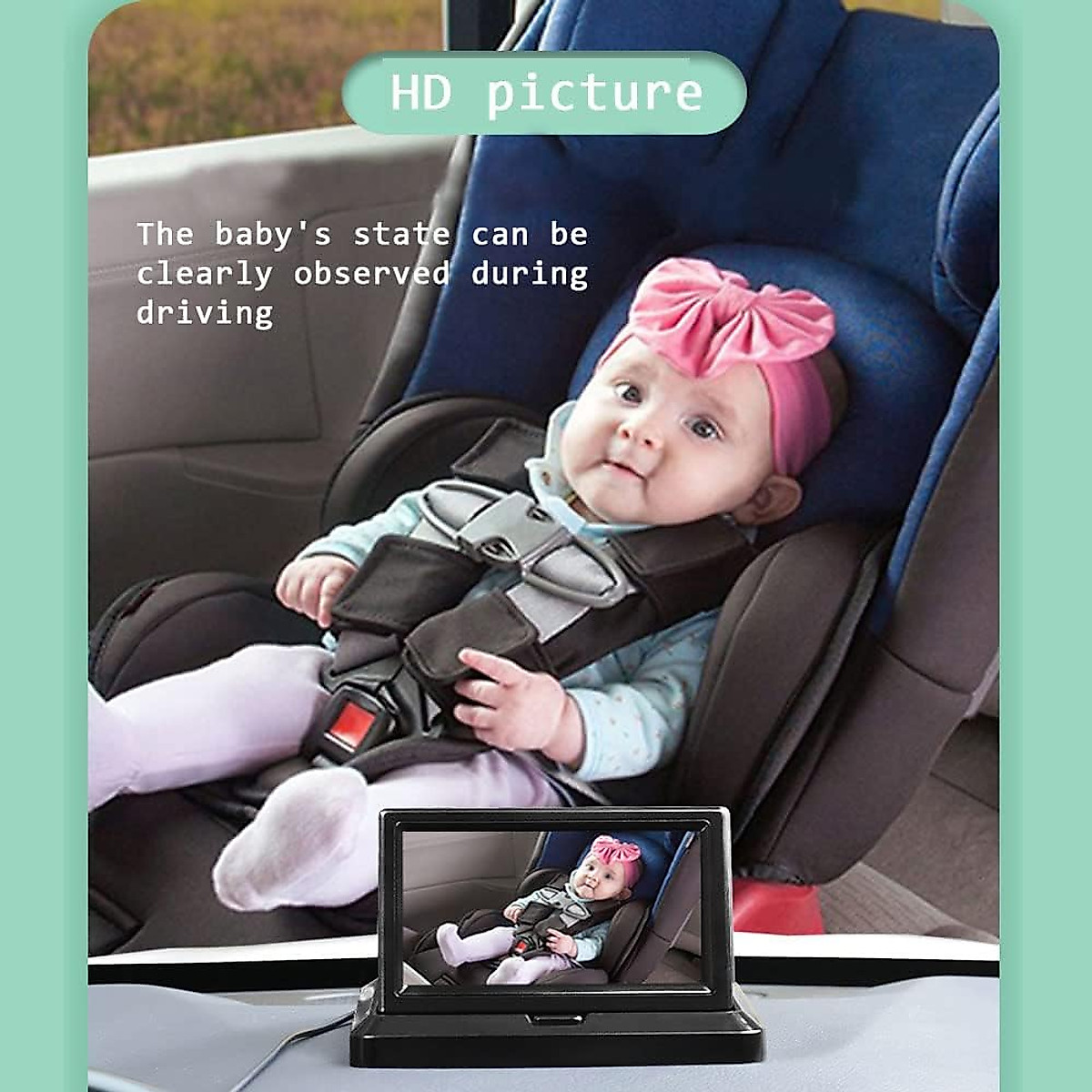 Winkter Baby Car Mirror Baby Rear Facing Seat Camera Baby Car Monitor 360° View Infant in Rear Facing Seat with Wide Crystal Clear View HD Night Vision Easily Observe the Baby's Move Black