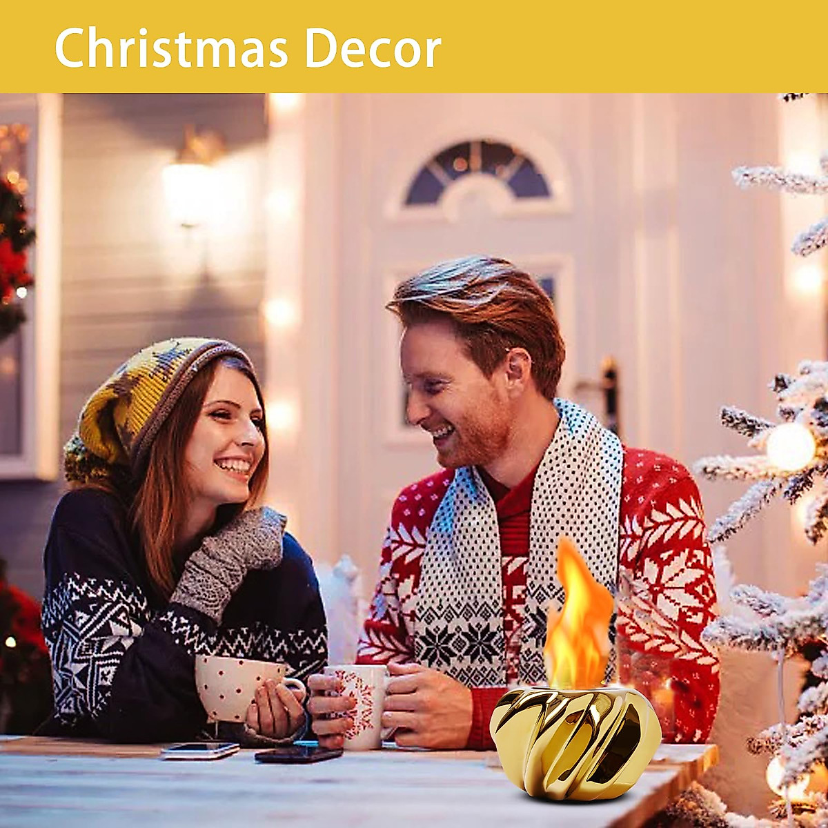 Sapbontchi Table Top Firepit, Small Fire Pits for Outside Patio/Indoor Portable Tabletop Fire Pit in Golden, Modern Home Tabletop Decor Clearance Living Dining Room Patio Balcony Backyard Garden