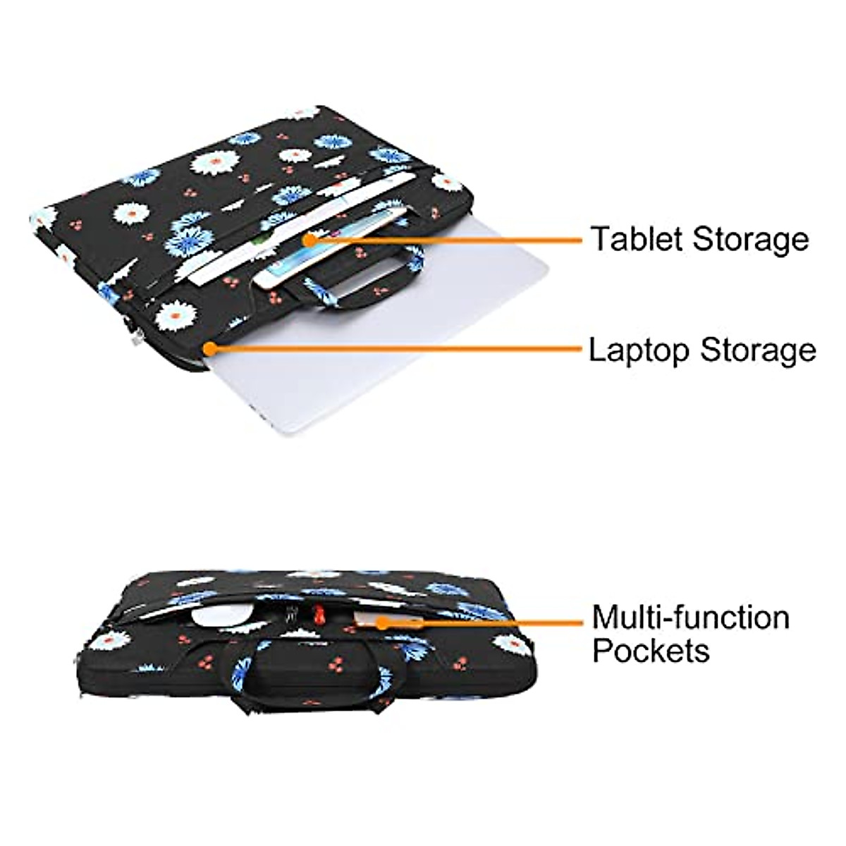 MOSISO Laptop Shoulder Bag Compatible with MacBook Pro 16 inch 2023-2019 M2 A2780 M1 A2485 Pro/Max A2141/Pro 15 A1398,15-15.6 inch Notebook,Calliopsis Flower Carrying Briefcase Sleeve with Belt,Black