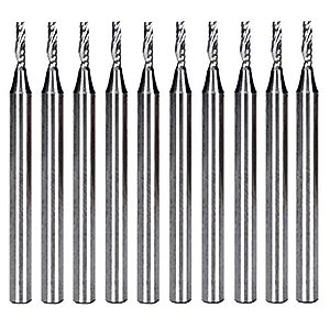 HQMaster 10-Pack End Mill Milling Cutter 1.5mm Cutting Dia. Spiral Router Bits CNC Bits 1-Flute Single Edged Cutting Engraving Bits Tungsten Steel 6mm Flute Length, 38.5mm OAL