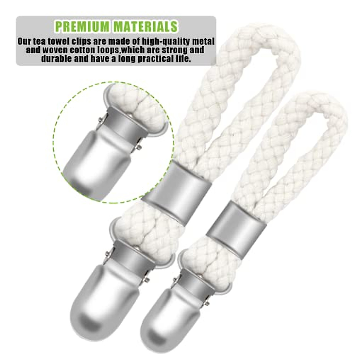 6 Pack Towel Hook Holder Braided Cotton Loop Towel Hangers Metal Clip Towel Hangers Rack Hand Towel Hook Tea Towel Holders for Kitchen Bathroom Ivory