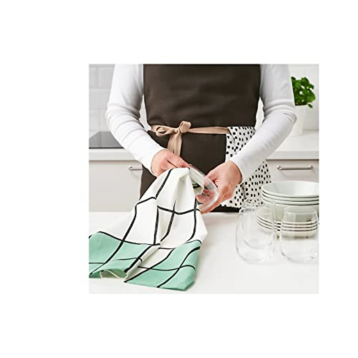 IKEA RINNIG Set of 4 Tea Towels Dish Towel Green White Pack Patterned Design