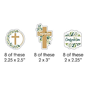 Confirmation Elegant Cross - Paper Straw Decor - Religious Party Striped Decorative Straws - Set of 24