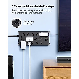 TROND Surge Protector Power Strip, Flat Plug Power Strip with 20W USB C & QC 3.0 Charger, 4000J, ETL Listed, 13 Wide Spaced Outlets 4 USB Ports, 5ft Extension Cord, Wall Mount for Home Office Supplies