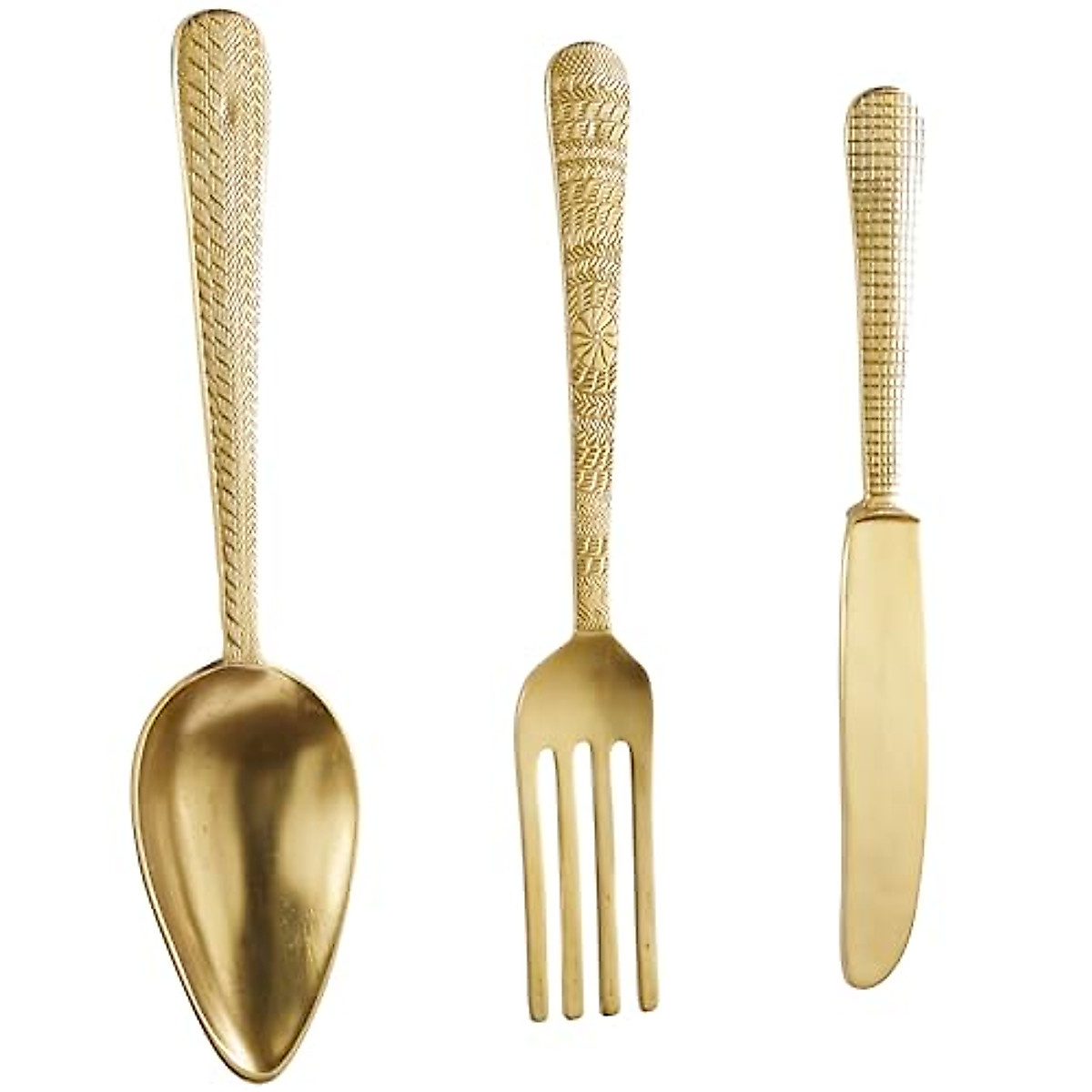 Deco 79 Aluminum Metal Utensils Home Wall Decor Knife, Spoon and Fork Wall Sculpture, Set of 3 Wall Art 4" W, 23" H, Gold
