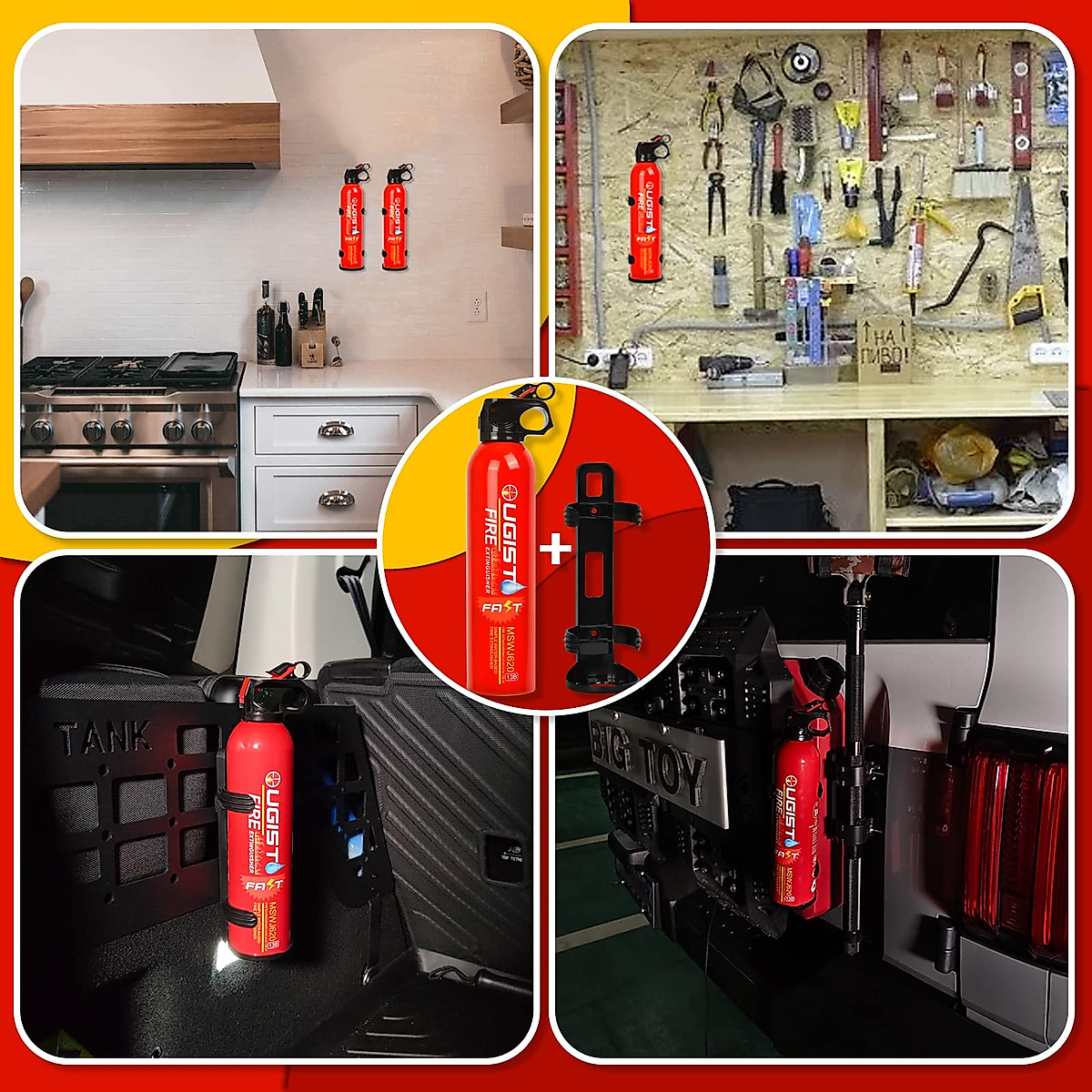 3Pcs Fire Extinguisher for home with Bracket Ougist 620ml Fire Extinguishers for the House/Car/Kitchen, which can prevent re-ignition-Easy to Clean.