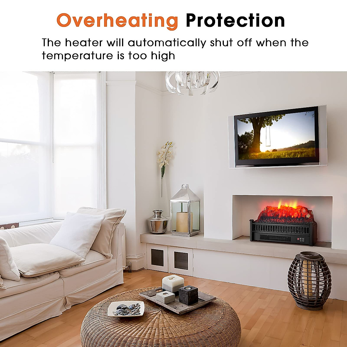 COSTWAY Electric Fireplace Log Heater with Remote Control, 23-Inch Realistic Ember Bed Insert Log with 0.5-6H Timer, Adjustable Flame Brightness and Temperature, Overheating Protection, 1400W