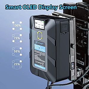 Artman V Mount Battery,14.8V 3400mAh (50Wh) Mini V-Mount Battery with OLED Screen 45W PD USB-C Fast Charging D-TAP USB-A DC Ports, V Lock Battery for Cameras Camcorders Large LED Light Monitors