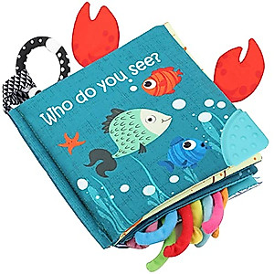 Fish Baby Books Toys, Touch and Feel Crinkle Soft Cloth Books for Babies,Toddlers,Infants,Kids Activity Early Education Toy, Shark Tails Teething Toys Teether Ring, Baby Book Octopus, Ocean Sea Animal