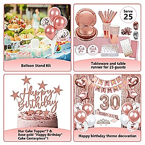 Party spot! 255 Pcs 30th Birthday Party Decorations For Women girls, Rose Gold Birthday Party Decorations Supplies, Balloon Stand Kit, Tableware Kit,Pump, Banner, Tassel Curtain, For 25 Guests