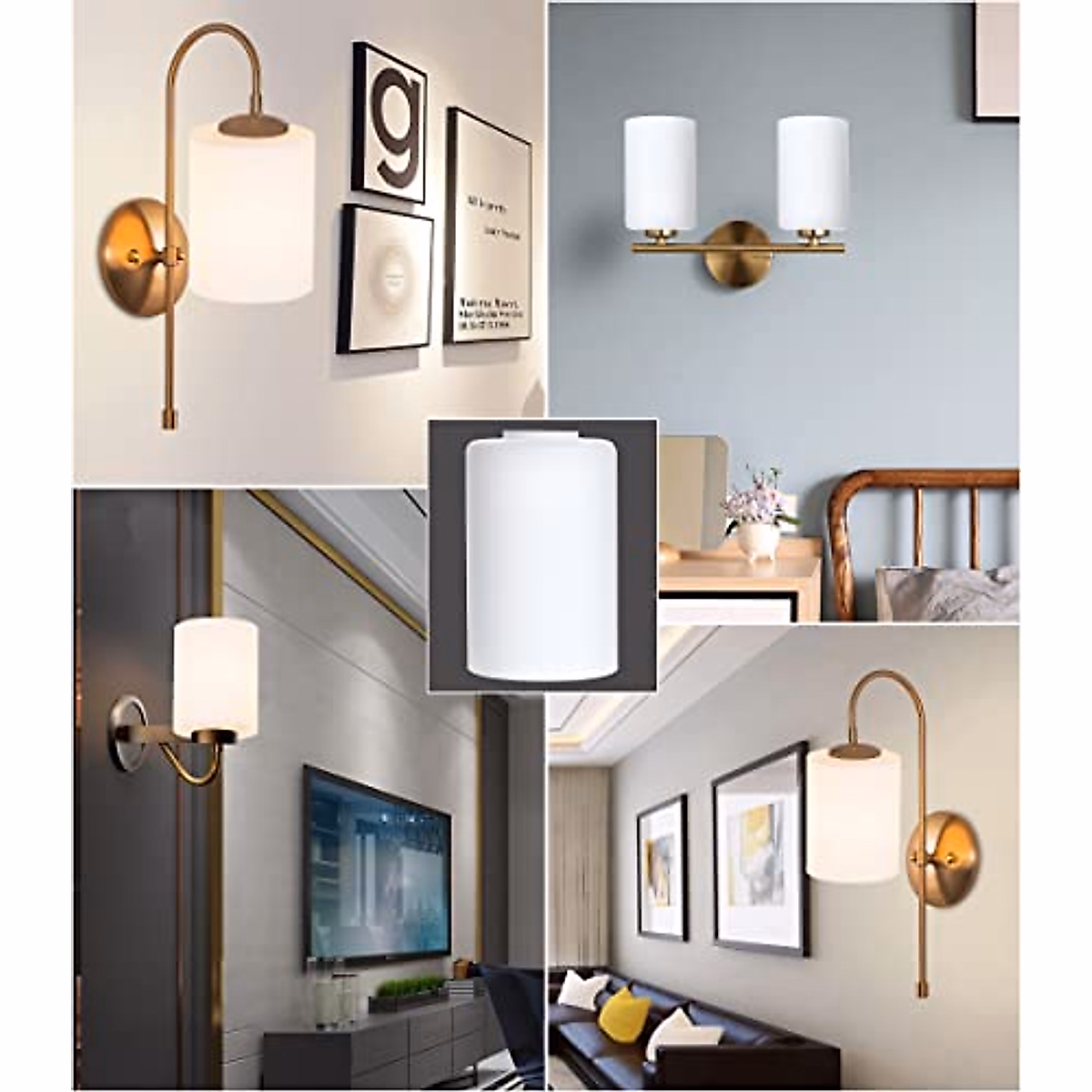 GoldSwift 3 Pack Frosted Opal White Glass Lamp Shade Replacement Globe & Covers for Light Fixtures, 6" Tall, 1-5/8 inch Fitter, Soft White Cylinder Glass Shade for Chandelier Pendant Wall Sconces