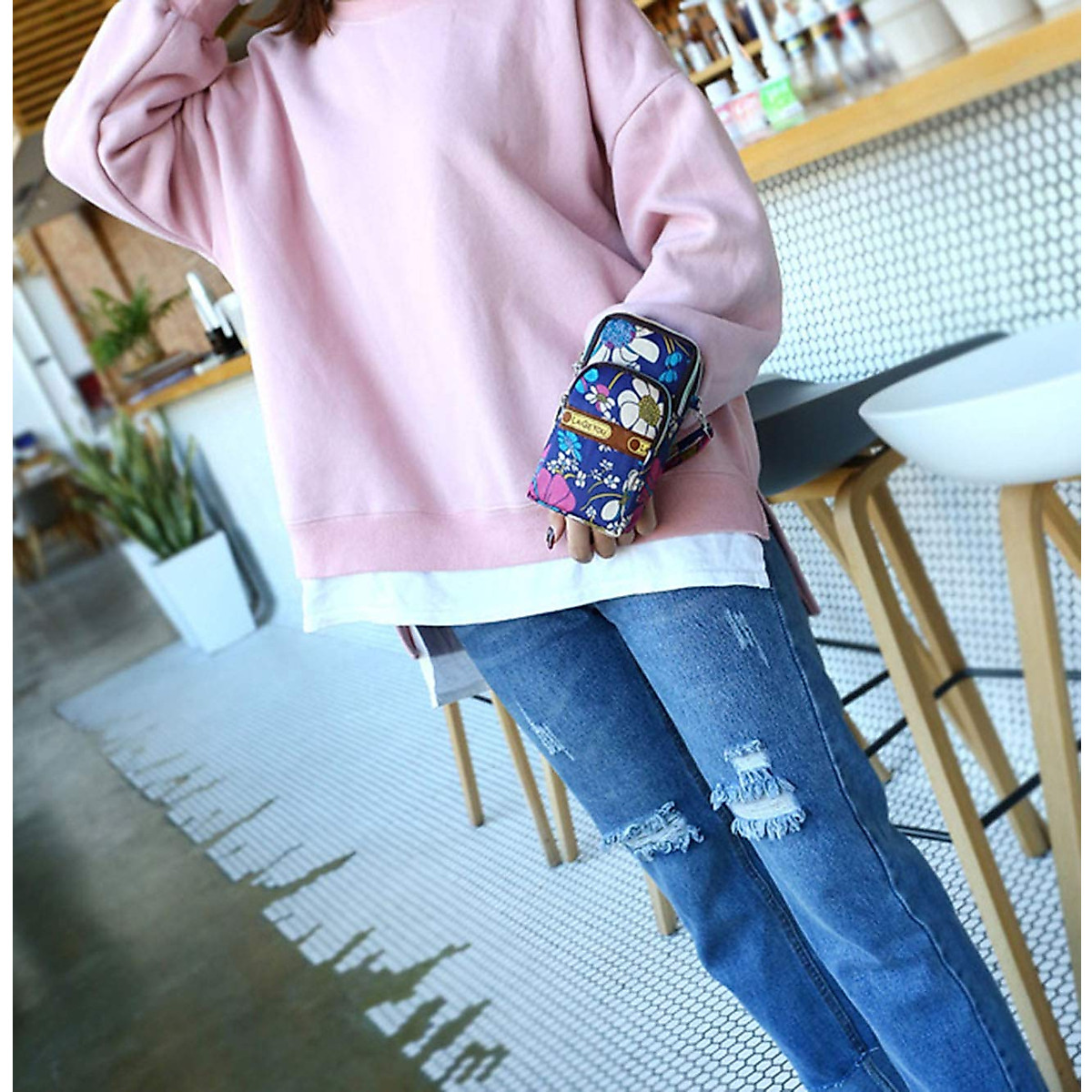 Fashion Sports Shoulder Bag Mini Wrist Purse Armband Bag Universal Phone Holder Pouch Case for iPhone/Samsung/LG/Moto/Black Berry/Sony/HTC/Nexus/Nokia/Lumia/Huawei and So on. (Blue Sunflower)