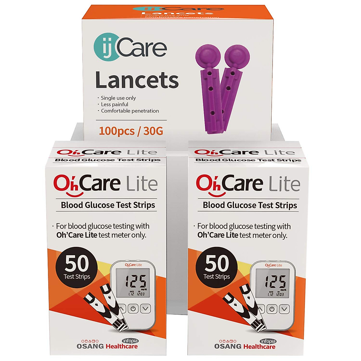 Oh’Care Lite Blood Sugar Testing Monitor – Glucose Test Strips and Lancets for for Blood Testing – Accurate and Affordable Diabetic Supplies (100 Strips + 100 Lancets)