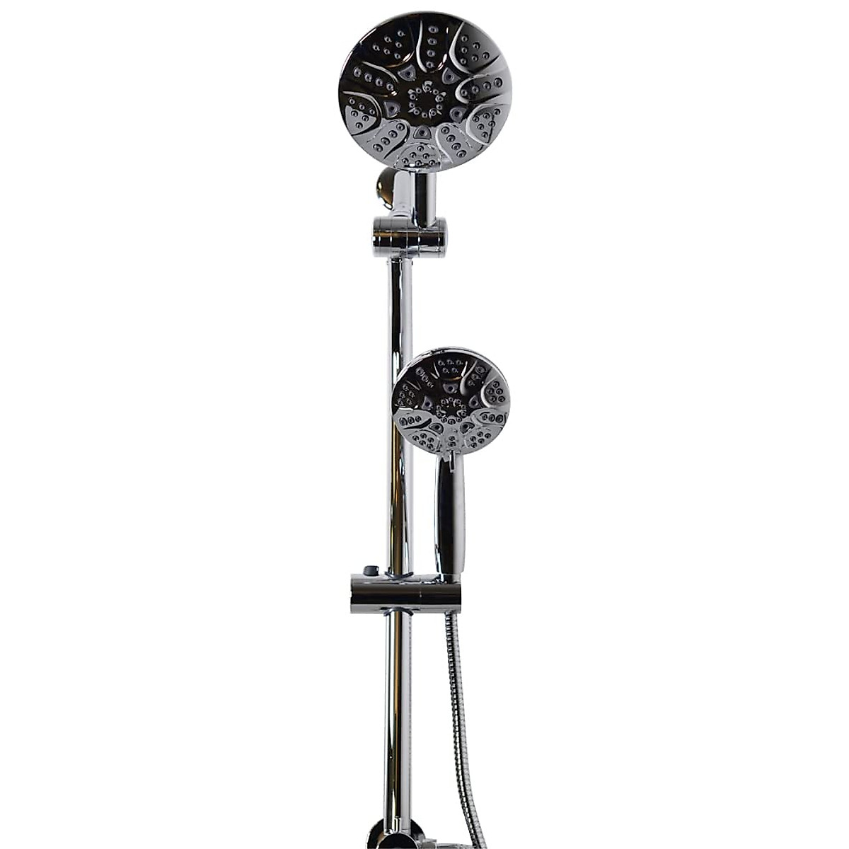 Westbrass SCH900-26 Shower Kit has Drill-Free Adjustable Slide Shower Bar with Diverter, Round 5-Function Spray Fixed Shower Head & Hand Shower and 5 Ft. Hose, Polished Chrome