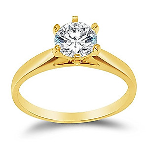 Size - 8 - Solid 14k Yellow Gold Round Cut Six Prong Solitaire Wedding Engagement Ring CZ Cubic Zirconia 1.50ct.