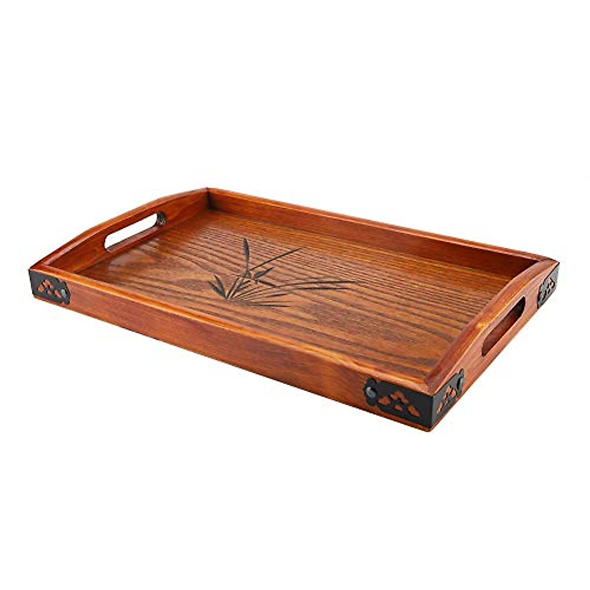Ikunde Large Wood Serving Tea Water Drinks Tray Wooden Breakfast Tea Serving Tray with Handle