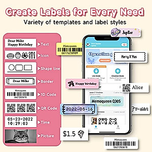 Memoqueen Label Makers Machine with Cosmetic Travel Bag Q30S Handheld Bluetooth Mini Sticker Thermal Label Printer, Easy-to-Use for Home Office Organization, Rich Icon Font Multiple Templates,Pink