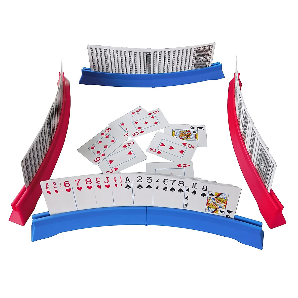 JJHREI 4 Pack Playing Cards Holder - Foldable Card Holders for Playing Cards - Curved Playing Card Rack for Kids Seniors Arthritis