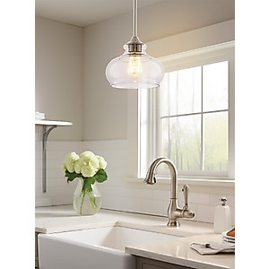 Kira Home Harlow 9" Modern Industrial Farmhouse/Schoolhouse/Rustic Pendant Light with Clear Glass Shade, Adjustable Hanging Height, Brushed Nickel Finish