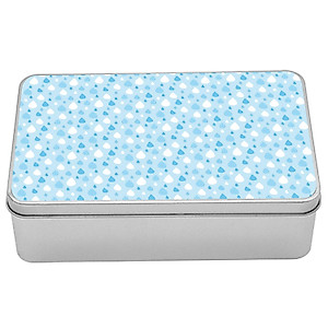 Ambesonne Abstract Tin Box, Raindrops in Soft Tones Doodle Pastel Cartoon Repetition, Portable Rectangle Metal Organizer Storage Box with Lid, 7.2" X 4.7" X 2.2", Pale Blue White