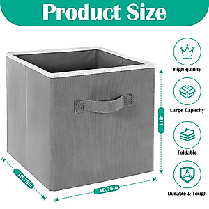 IJRPLM 8 Pack Storage Cubes,11 Inch Cube Storage Bins,Fabric Foldable Cube Baskets,Collapsible Storage Bins with Handles,Fabric Bins Storage Box For Shelf Organizing Clothes Closet Toys,Grey