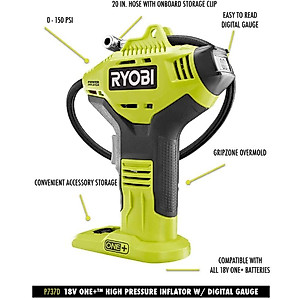 RYOBI P737D 18-Volt ONE+ Cordless High Pressure Inflator + 4.0 Ah High Capacity Lithium-Ion Battery & Charger,