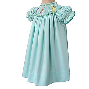 Carouselwear Easter Bunny Girls Smocked Bishop Dress Mint Green 3m Months